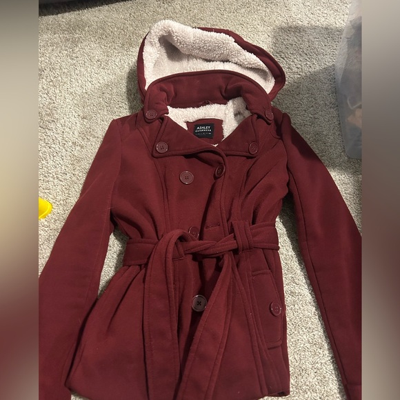 ashley outerwear | Jackets & Coats | Maroon Coat With Detachable Hood ...